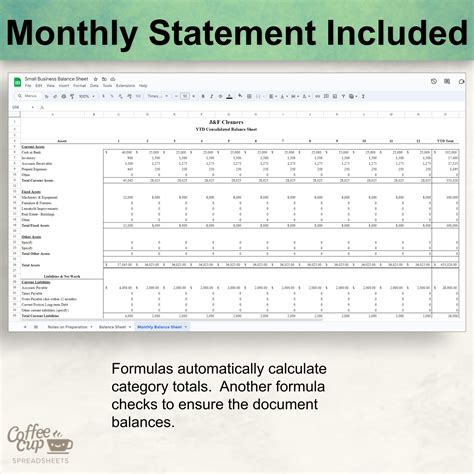 Balance Sheet Excel And Google Sheet Template Small Business Balance Sheet Spreadsheet Etsy