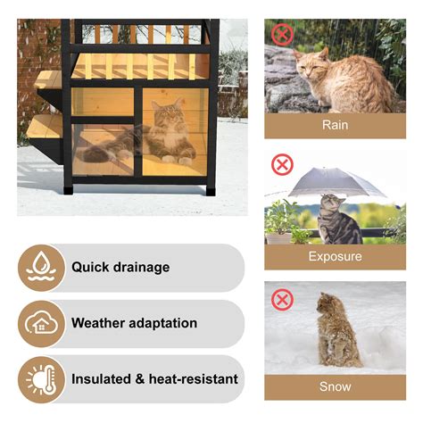 Timhaka 2 Story Outdoor Cat House Wooden Feral Cat Shelter W Escape