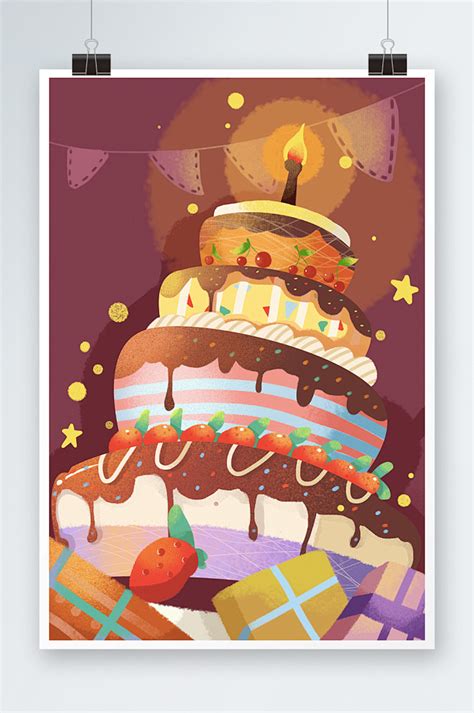 生日蛋糕手绘插画设计