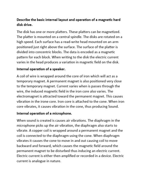 Describe The Basic Internal Layout And Operation Of A Magnetic Hard Disk Drive Download Free