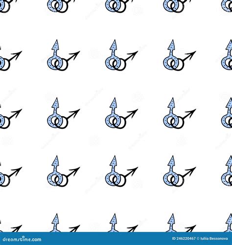 Vector Seamless Pattern Of Two Crossed Symbols Of Mars Male Gender Symbols In Doodle Style Man