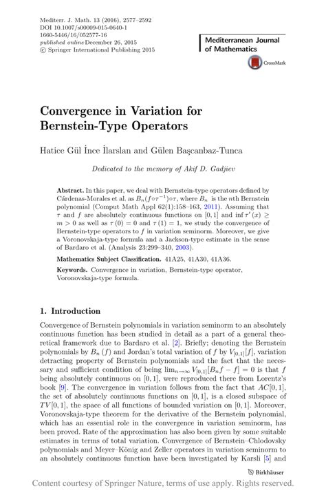 Convergence In Variation For Bernstein Type Operators Request Pdf