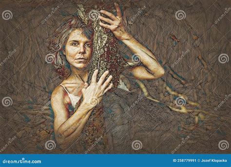 Woman As A Part Of Tree Painting Effect Stock Illustration Illustration Of Mystic Love