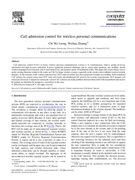 pdf call admission control for wireless personal communications