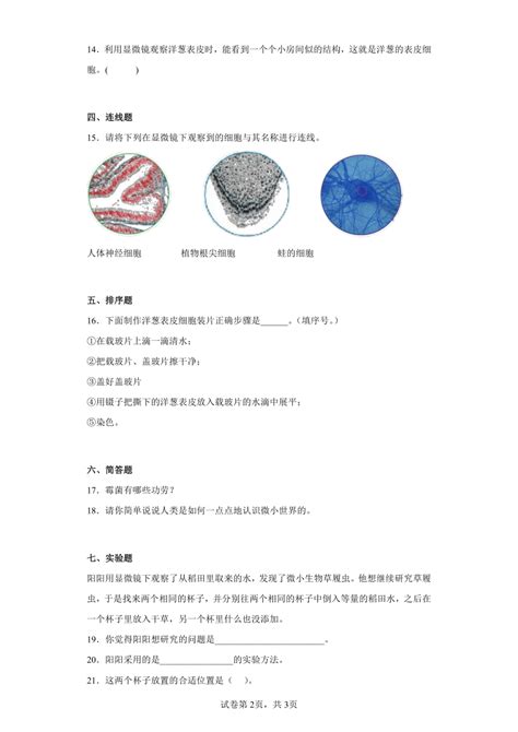 教科版科学六年级上册第一单元 微小世界 练习 卷含答案 21世纪教育网