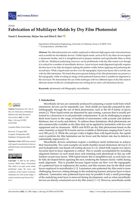 Pdf Fabrication Of Multilayer Molds By Dry Film Photoresist