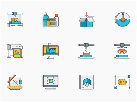 58 3d Printing And Modeling Icon Set Flat Icons
