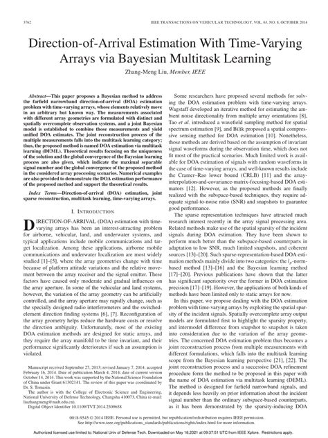 PDF Direction Of Arrival Estimation With Time Varying Arrays Via Bayesian Multitask Learning