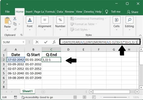 Excel 如何根据给定的日期计算季度开始日期或结束日期 极客教程