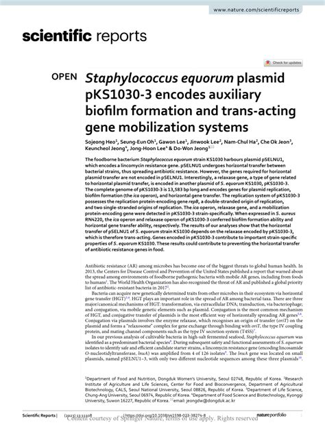 Pdf Staphylococcus Equorum Plasmid Pks1030 3 Encodes Auxiliary