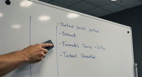 Hand Erasing Written Notes On Whiteboard During Brainstorming Session