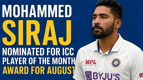 Mohammed Siraj Nominated For Icc Player Of The Month Award