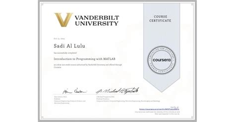Completion Certificate For Introduction To Programming With Matlab