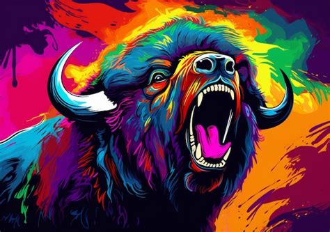 premium ai image brightly colored illustration of a yak with its