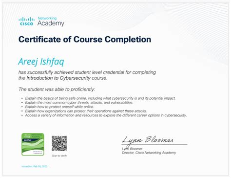 cybersecurity cisco continuouslearning cybersecjourney… areej ishfaq