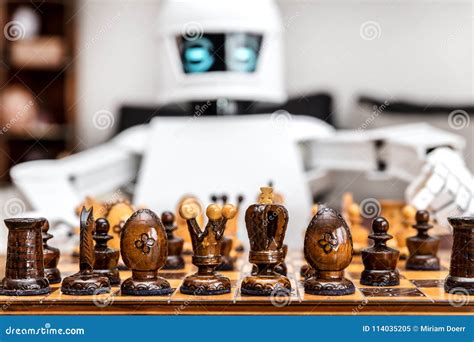 Cyborg Or Roboter Is Playing Chess Stock Image Image Of Ambient Business 114035205
