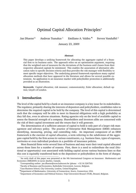 Pdf Optimal Capital Allocation Principles