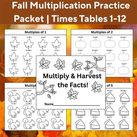Fall Multiplication Practice Packet Times Tables 1 12 Autumn Math