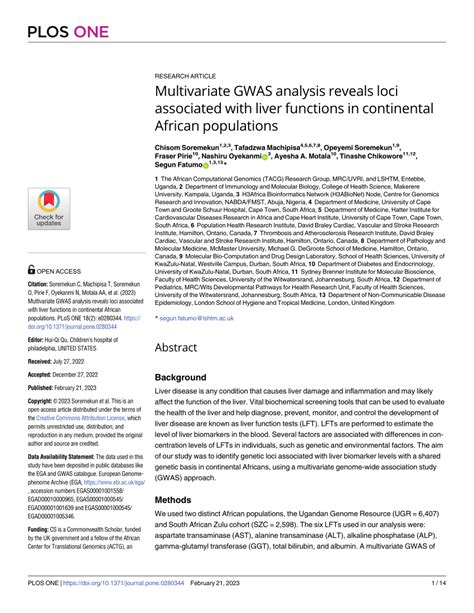 Pdf Multivariate Gwas Analysis Reveals Loci Associated With Liver Functions In Continental