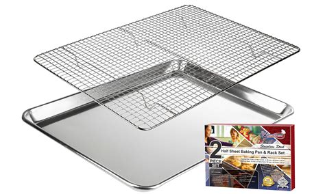 Kitchenatics Half Sheet Baking Pan And Cooling Rack 1 2 Aluminum Baking Pan With Stainless Steel