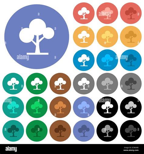 Leafy Tree Multi Colored Flat Icons On Round Backgrounds Included White Light And Dark Icon