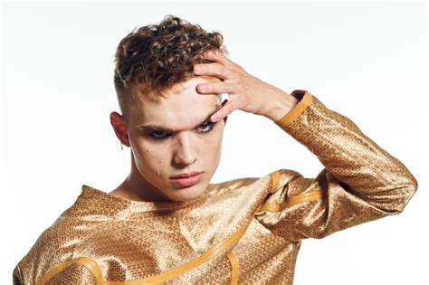 Premium Photo Male Transgender Female Makeup Fashion Posing Studio