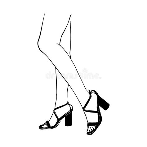 Female Legs With High Heels Shoes Hand Drawn Sketch Vector Illustration Line Art Stock Vector