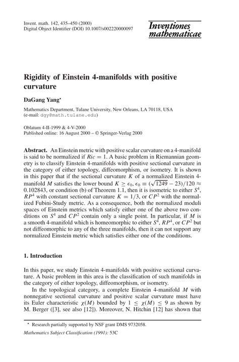 Pdf Rigidity Of Einstein 4 Manifolds With Positive Curvature