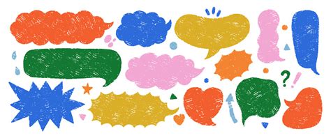 손으로 그린 스타일의 크레용 만화 프레임 세트 크레용 질감의 말풍선 다채로운 만화 어린이 벡터 일러스트 레이 션 0명에 대한 스톡 벡터 아트 및 기타 이미지 Istock