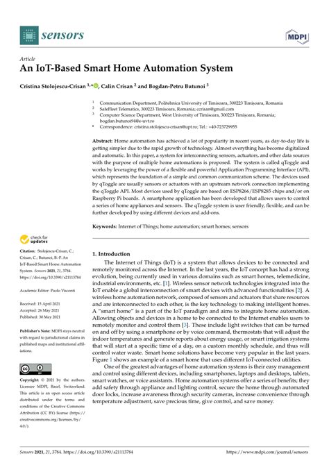 Pdf An Iot Based Smart Home Automation System