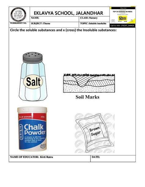 Theme Worksheet On Soluble And Insoluble