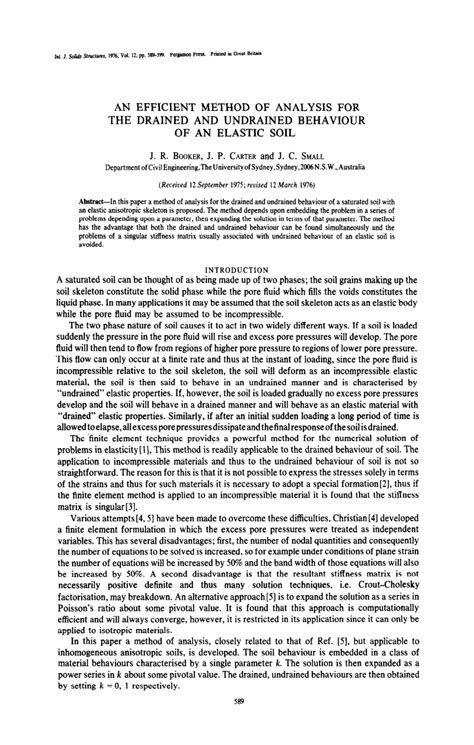 Pdf An Efficient Method Of Analysis For The Drained And Undrained