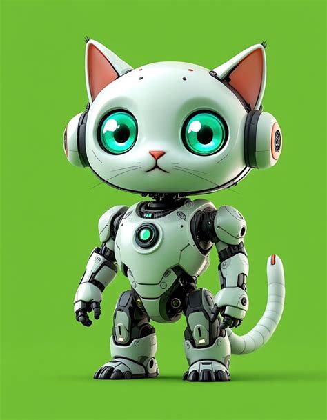 Adorable Robotic Cat Futuristic Whimsical Digital Art Stock Illustration Illustration Of