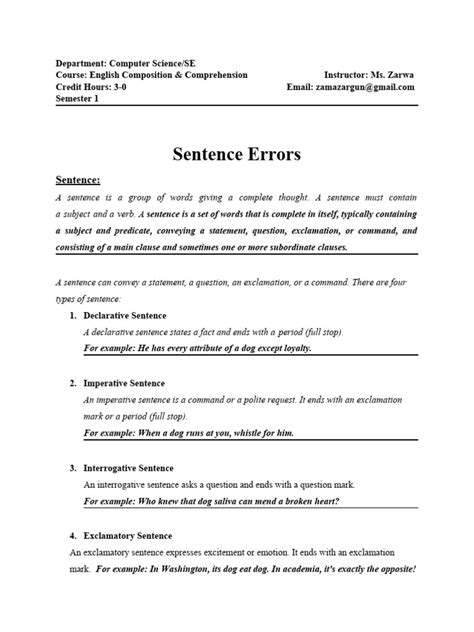 Sentence Errors S1 New Pdf Sentence Linguistics Semantics