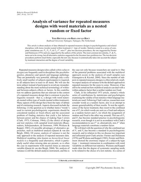 Analysis Of Variance For Repeated Measures Designs With Word Materials As A Nested Random Or