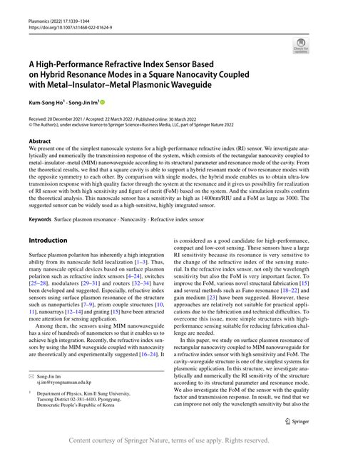 A High Performance Refractive Index Sensor Based On Hybrid Resonance Modes In A Square