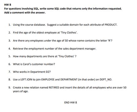 Solved Hw 8 For Questions Involving Sql Write Some Sql Code