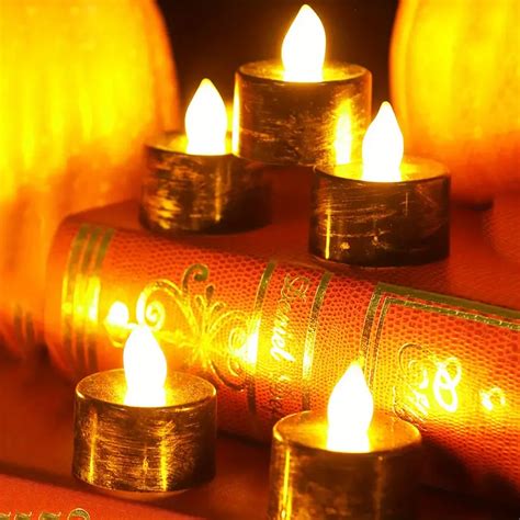 6pcs 레트로 원형 전자 양초 빛 레트로 스타일 무연 양초 램프 장식용 빛 할로윈 크리스마스 데이 Temu