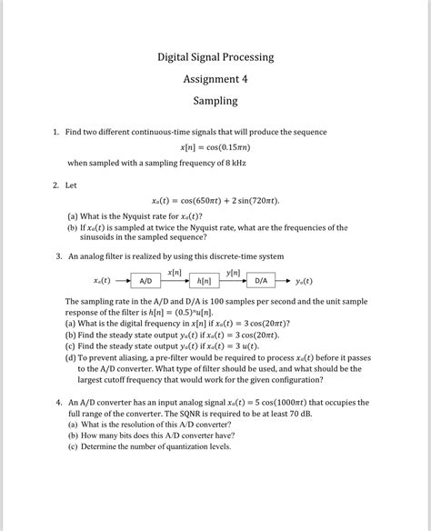 Solved Digital Signal Processingassignment 4samplingfind Two