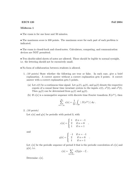 Continuous Signals And Systems Exam Docsity