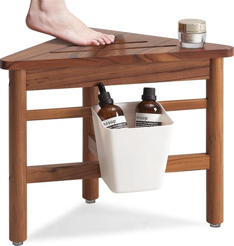 Lovitgo Teak Corner Shower Stool Small Corner Shower Bench