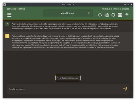 Leveraging Llms For Fun And Profit Gpt4all V270 With Mistral Instruct Model Rautogynephilia