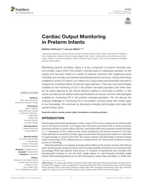 Pdf Cardiac Output Monitoring In Preterm Infants