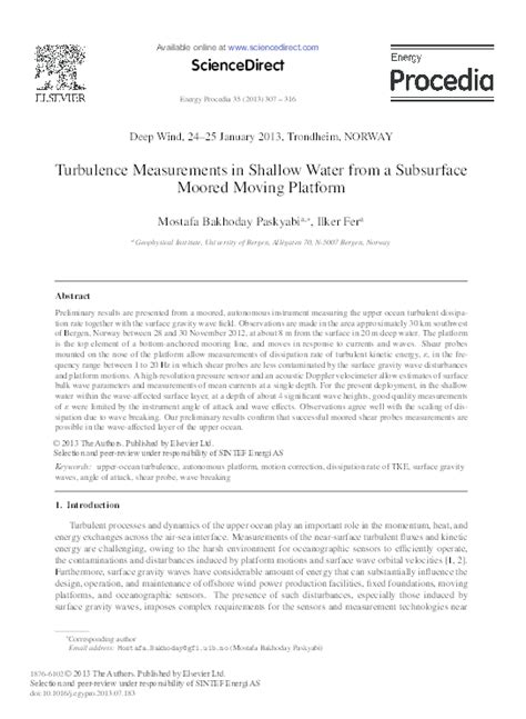 Pdf Turbulence Measurements In Shallow Water From A Subsurface Moored