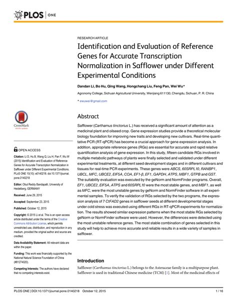 Pdf Identification And Evaluation Of Reference Genes For Accurate Transcription Normalization