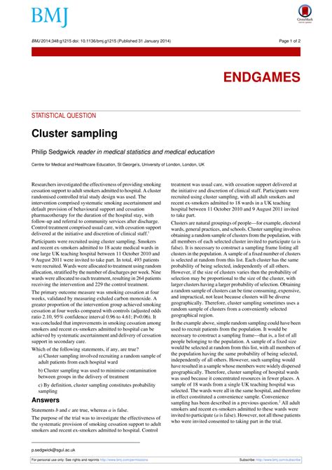 Pdf Cluster Sampling