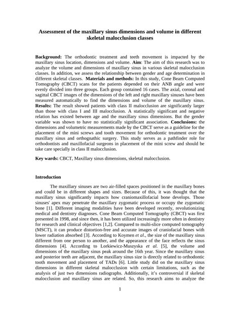 Pdf Assessment Of The Maxillary Sinus Dimensions And Volume In