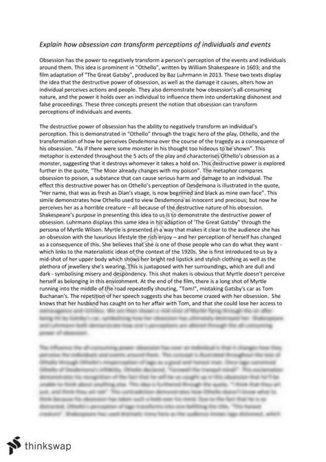 Othellothe Great Gatsby Obsession Essay Year 11 Hsc English