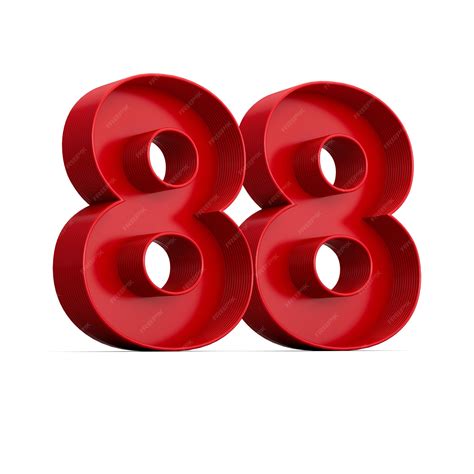 흰색 배경 3d 그림에 격리된 내부 그림자가 있는 빨간색 숫자 88 또는 88 프리미엄 사진
