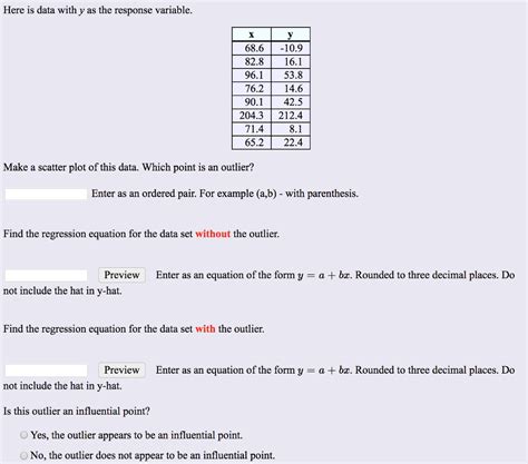 solved here is data with y as the response variable